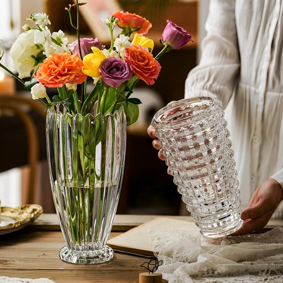 Luxury Patterned Crystal Glass Bouquet Vase Set, European Embossed ...