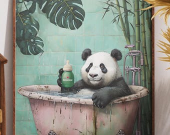 Panda Bathroom Print | Alcohol Print | Funny Animal Art | Panda in Bath ...