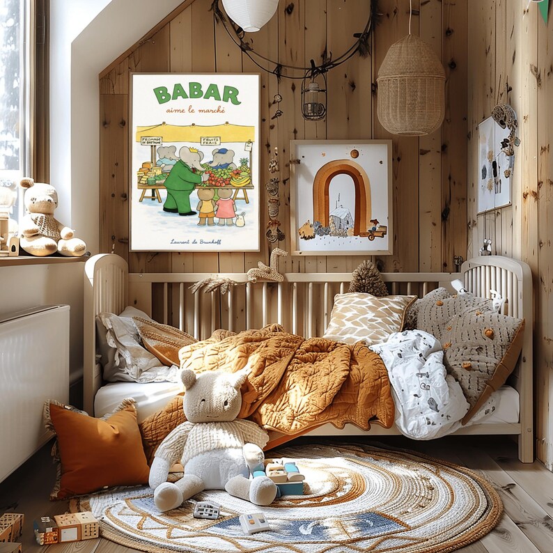 Babar the Elephant Aime Le Marché Poster - French Farmers Market Print ...
