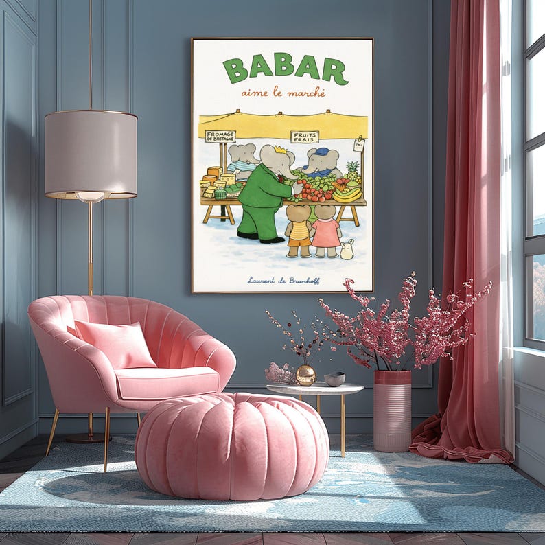 Babar the Elephant Aime Le Marché Poster - French Farmers Market Print ...
