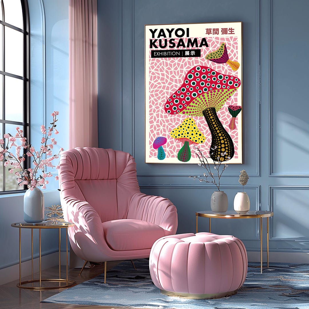 Pink Mushrooms, Yayoi Kusama, Modern Wall Art Décor, Vintage Collage ...
