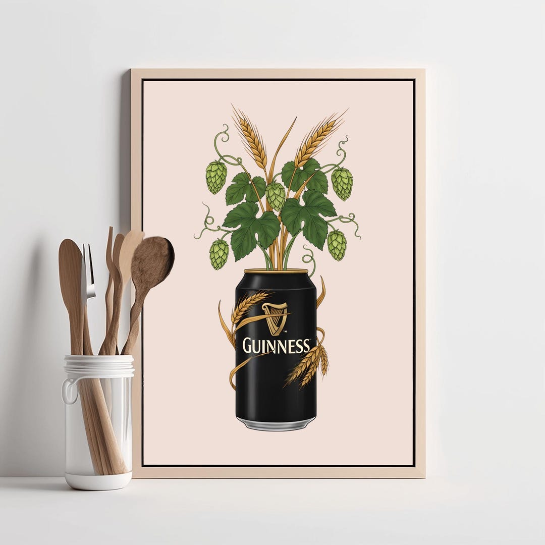 Guinness Botanical Art Print, Hops and Barley Poster, Quirky Bar Decor ...