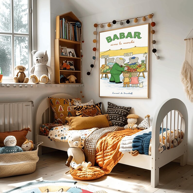 Babar the Elephant Aime Le Marché Poster - French Farmers Market Print ...