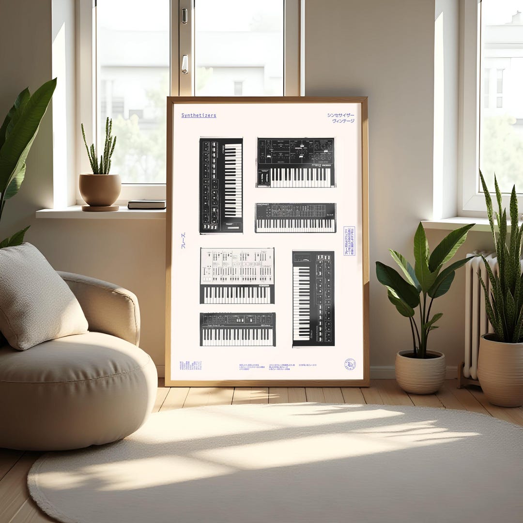 Retro Japanese Synthesizer Poster: Black & White Music Studio Art - Etsy