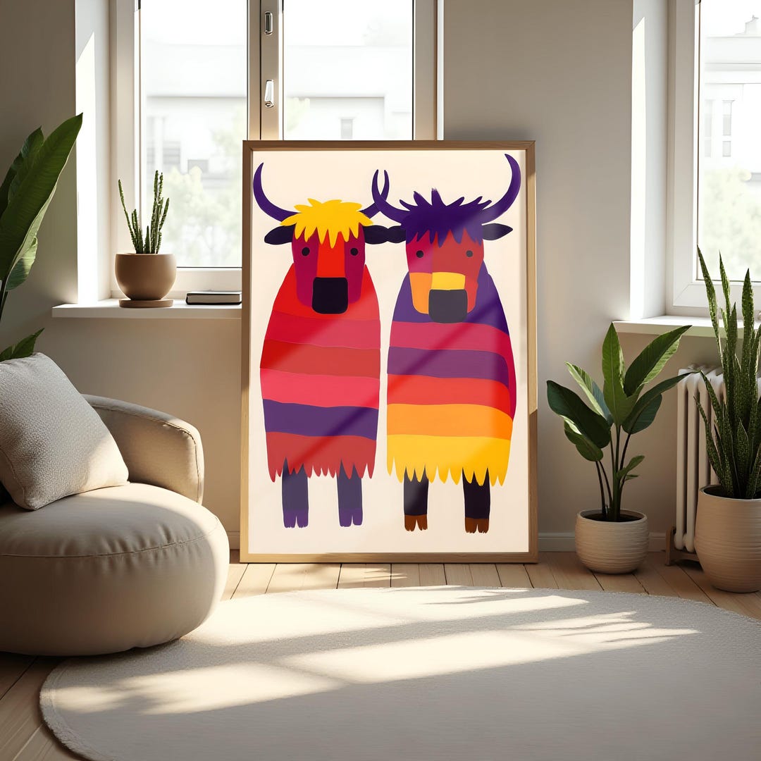 Folk Art Yak Print: Colorful Kids Animal Poster - Etsy