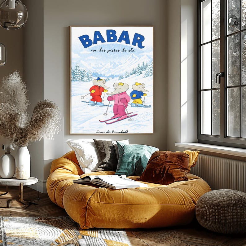 Babar the Elephant Roi Des Pistes De Ski Poster - Vintage Elephant ...