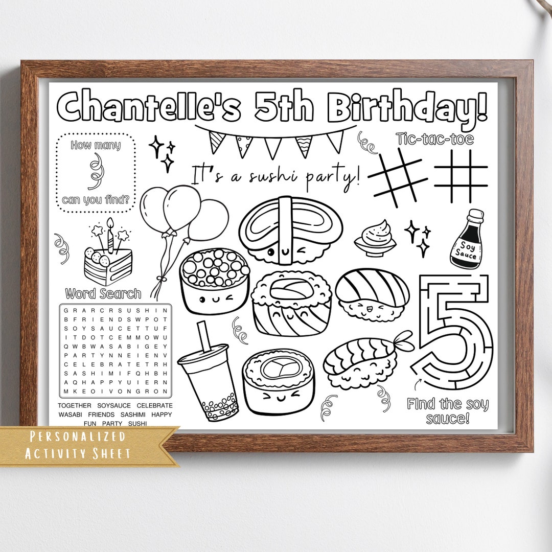 Sushi Birthday Party Favor | Sushi Party Activity Sheet | Sushi Theme ...