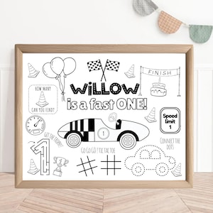 Two Fast Race Car Birthday Activity Sheet | Kids Coloring Placemat ...
