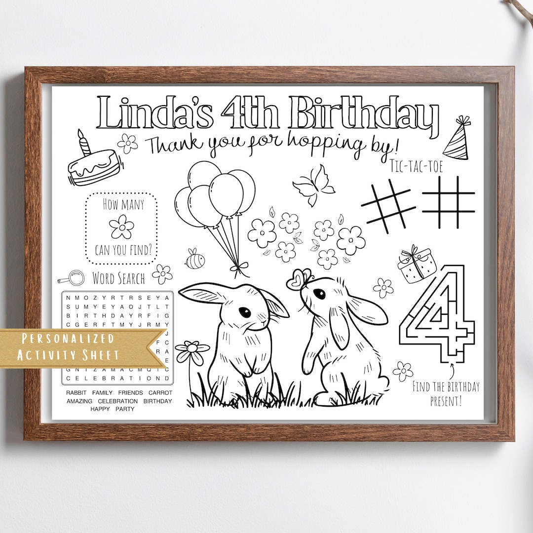 Rabbit Birthday Party Favor | Rabbit Party Activity Sheet | Rabbit ...