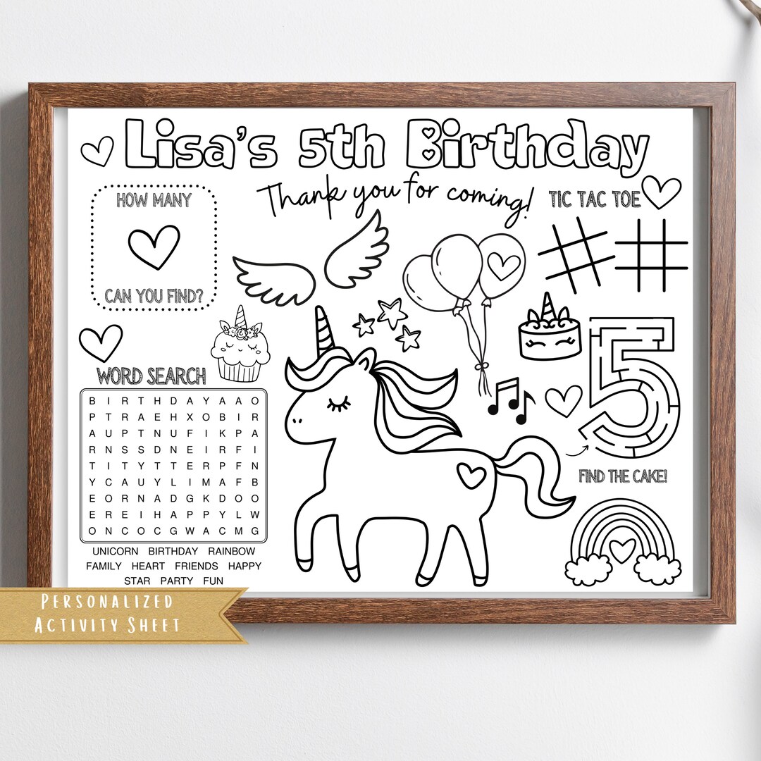 Unicorn Birthday Party Activity Sheet Unicorn Rainbow Themed Party ...