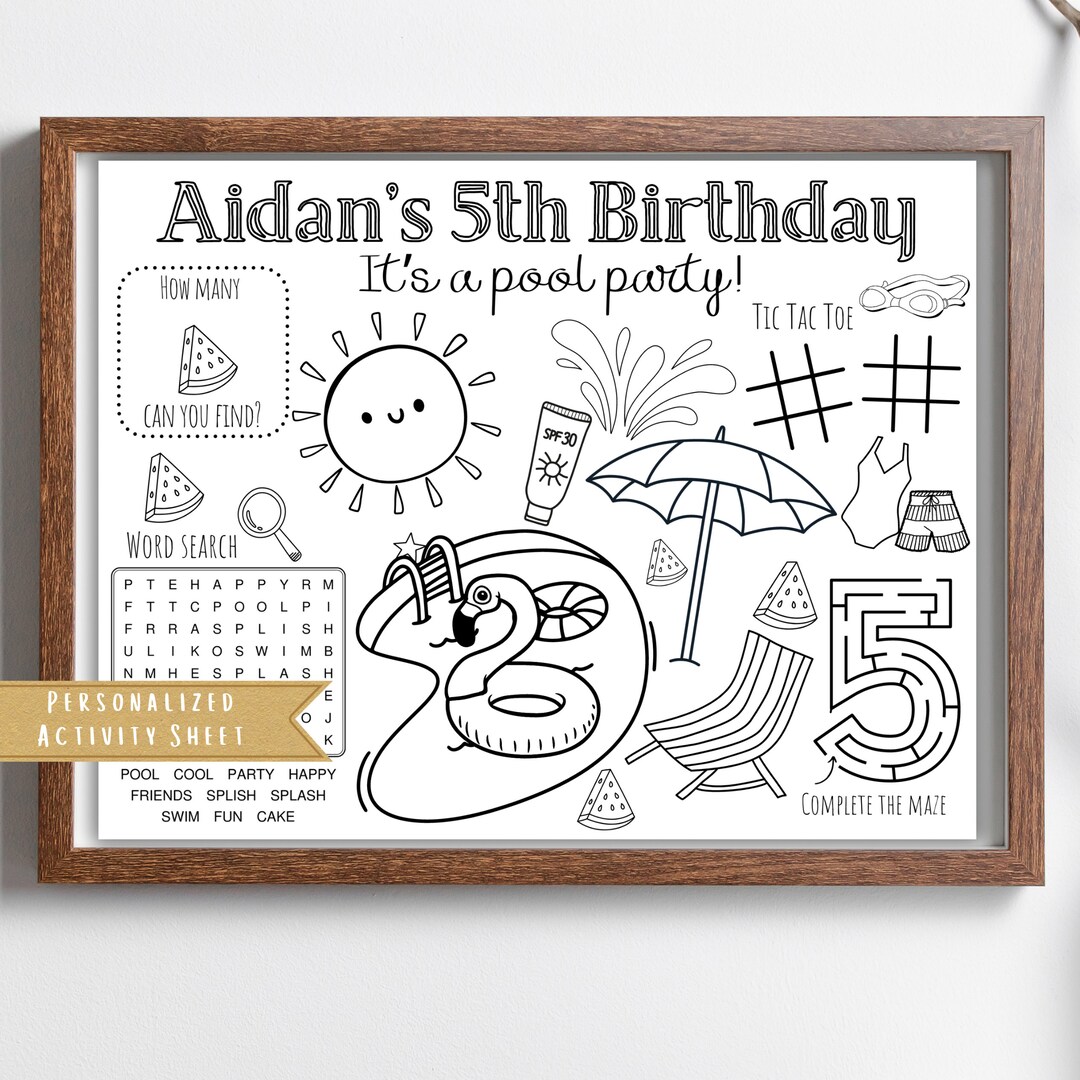 Pool Party Activity Sheet Summer Birthday Pool Party Favor Pool Party ...