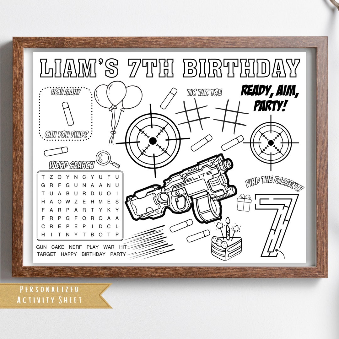 Party Favor War Gun Party Activity Sheet Party Placemat Gaming Birthday ...