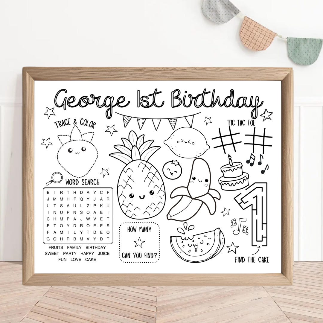 Dancing Fruits Birthday Placemat | Kids Coloring Activity (digital ...