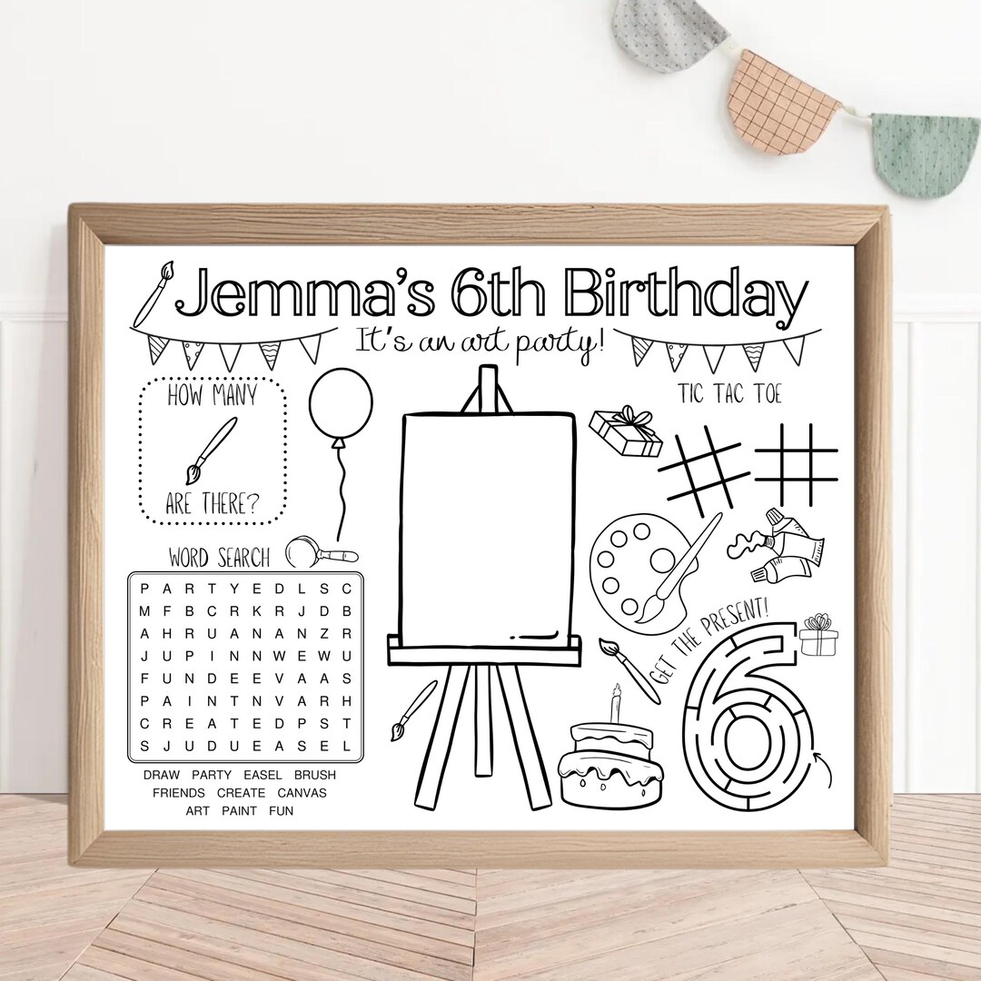 Art Party Favor | Art Themed Birthday Activity Sheet | Arts Craft Party ...