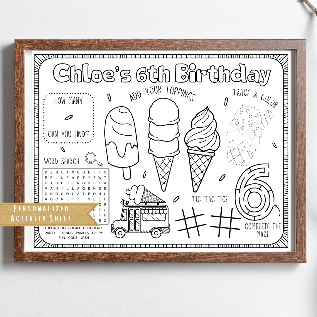 Ice Cream Birthday Party Favor Ice Cream Party Activity Sheet Ice Cream ...