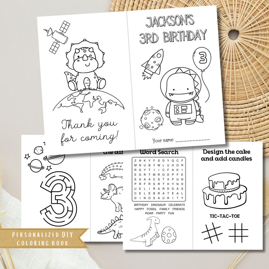 Dinosaur Birthday Party Coloring Activity Book | Dinosaur Party ...