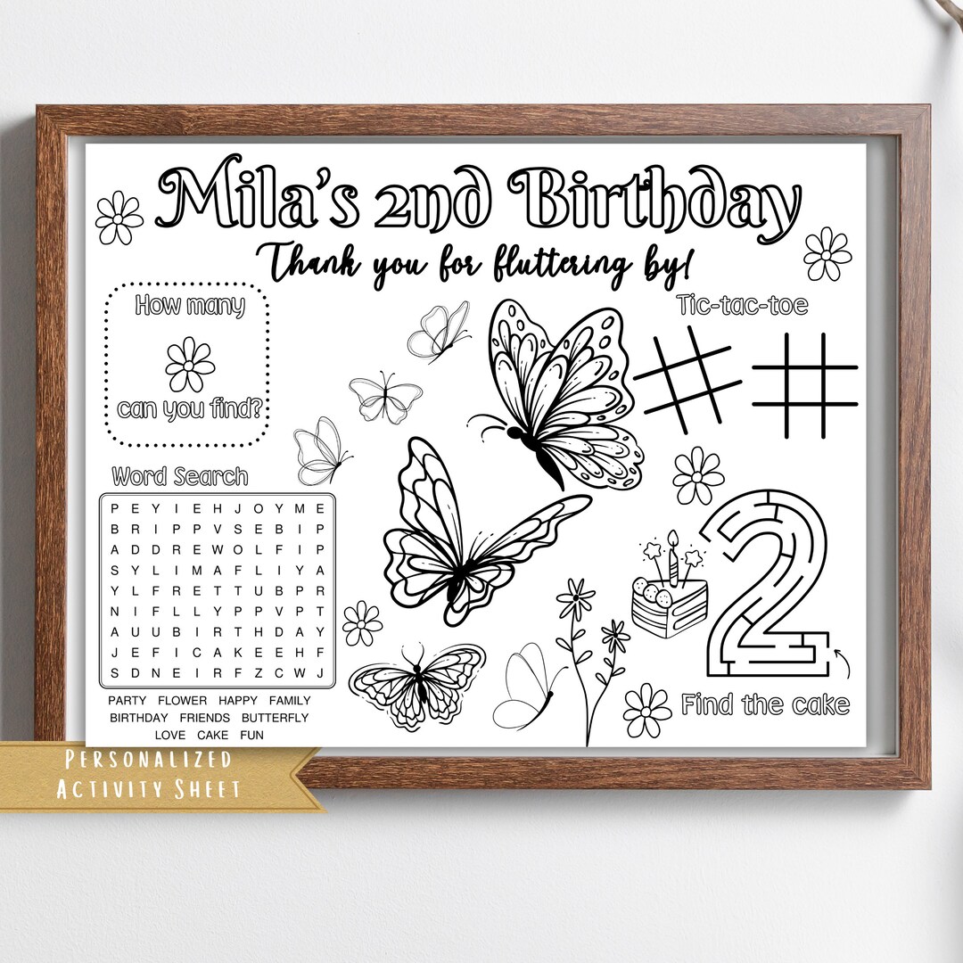 Butterfly Theme Birthday Party Favor Butterfly Party Activity Sheet ...