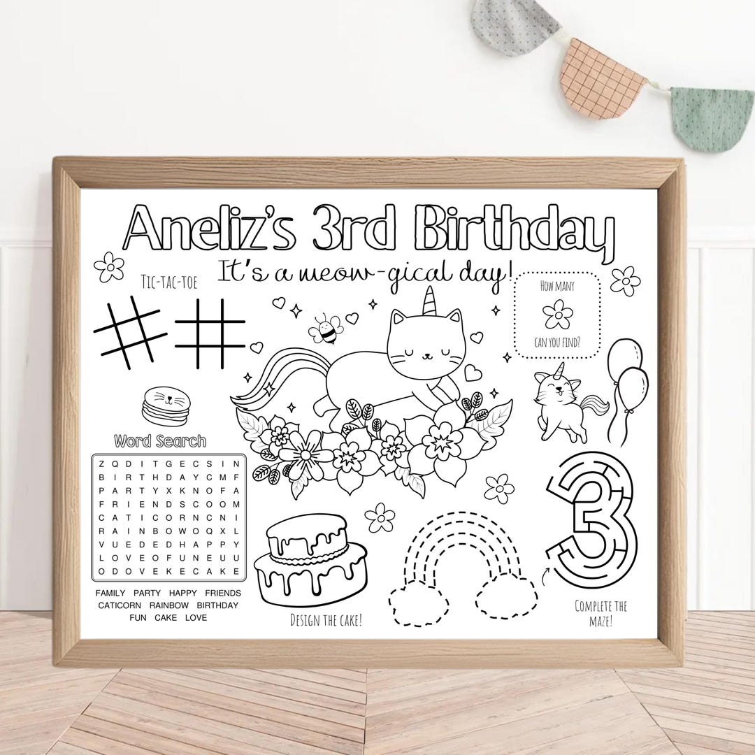 Caticorn Birthday Party Activity Sheet | Caticorn Party Placemat ...