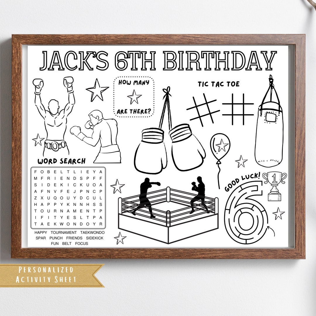 Boxing Birthday Party Activity Sheet Boxer Themed Party Placemat ...