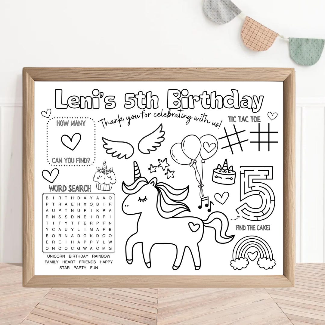 Unicorn Birthday Party Activity Sheet | Unicorn Rainbow Themed Party ...
