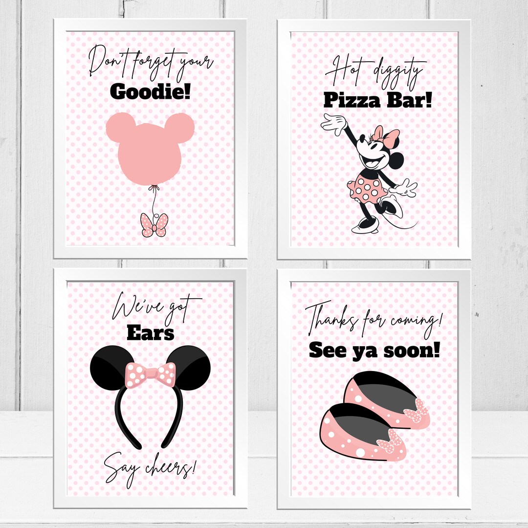 Editable Classic Minnie Party Sign Classic Steamboat Mouse Table Signs ...