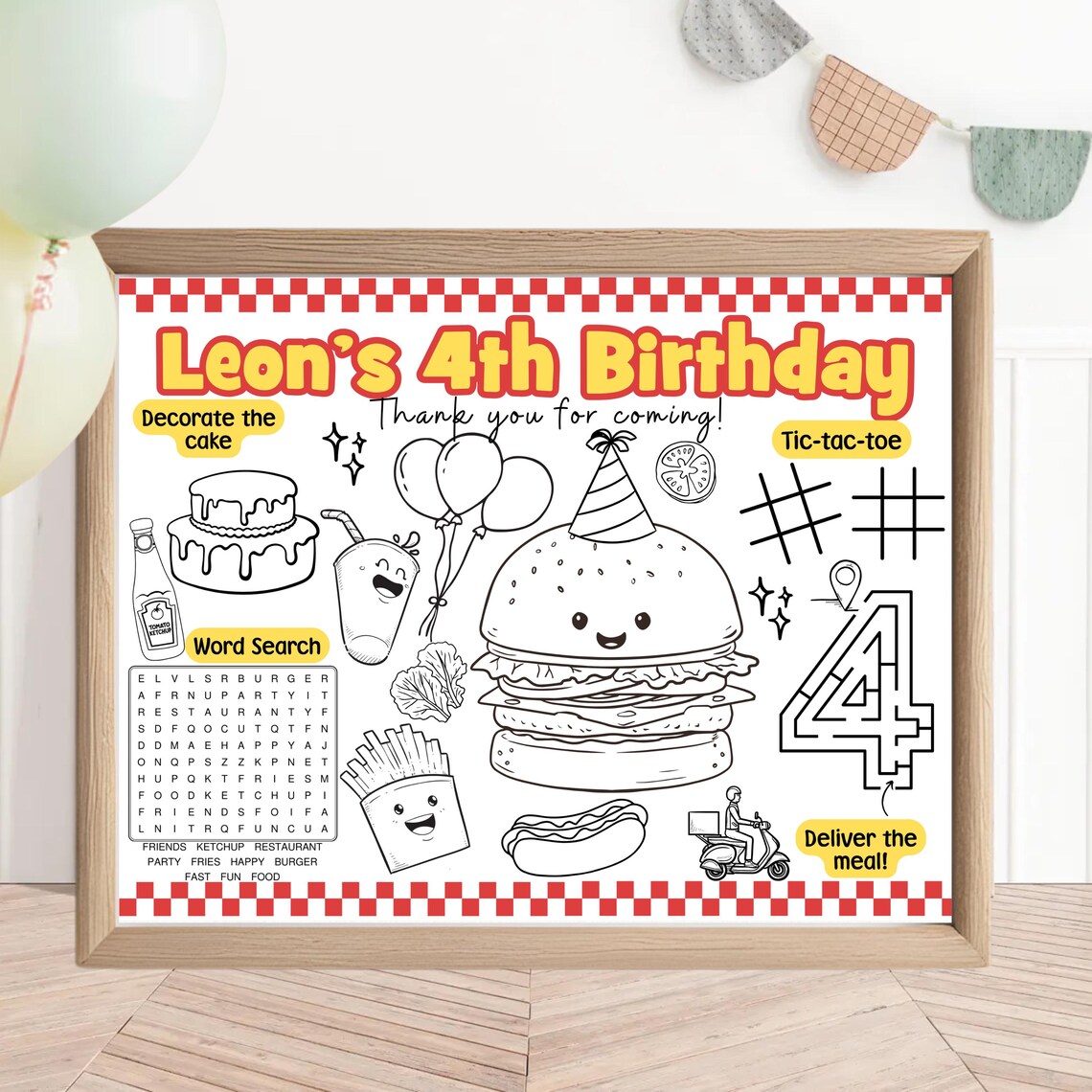 Burger Birthday Party Favor | Fast Food Party Activity Sheet | Burger ...