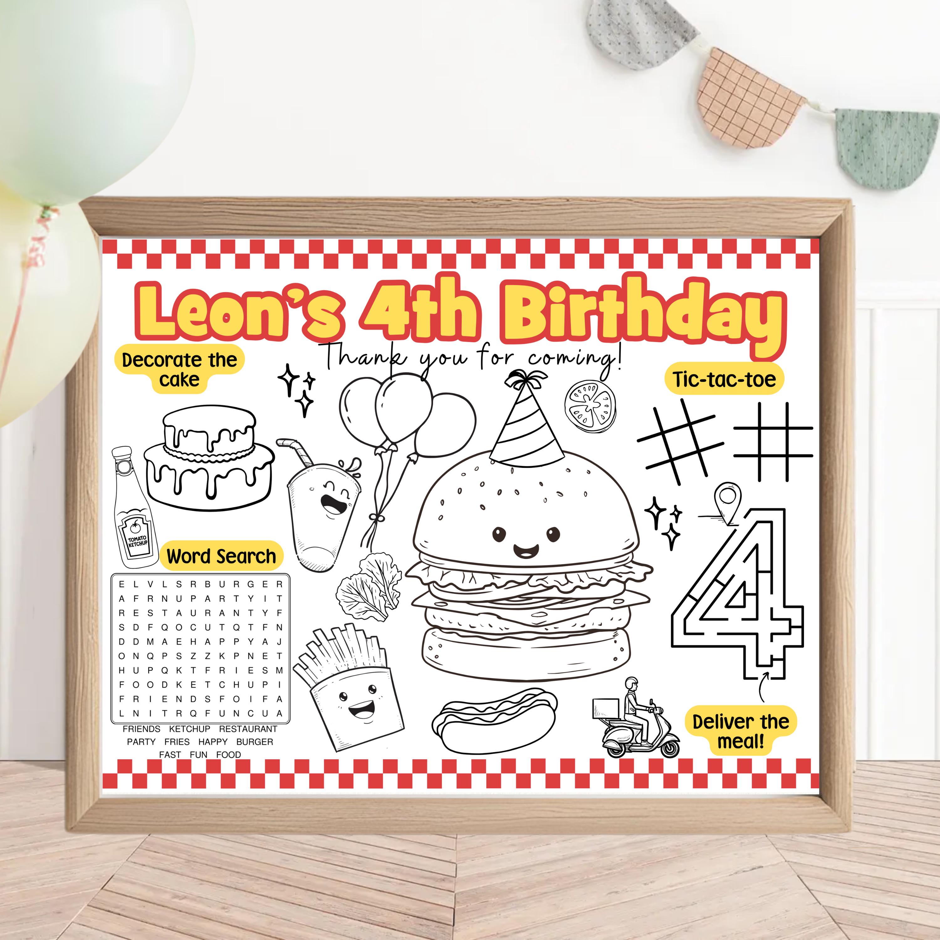 Burger Birthday Party Favor | Fast Food Party Activity Sheet | Burger ...