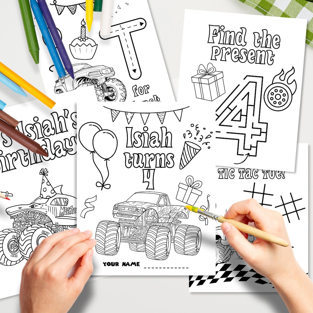 Monster Truck Jam Birthday Party Coloring Activity Sheets 8 Pages | Hot ...