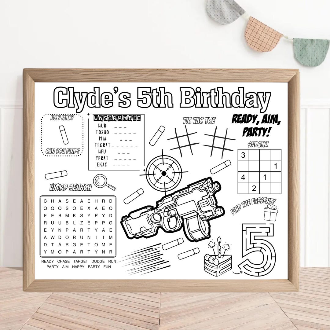 Party Favor | War Gun Party Activity Sheet | Party Placemat | Gaming ...