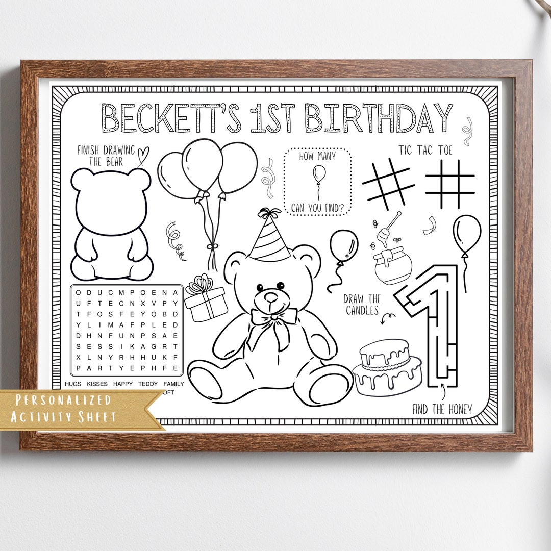 Cute Baby Little Bear Activity Sheet Teddy Bear Party Placemat Baby ...