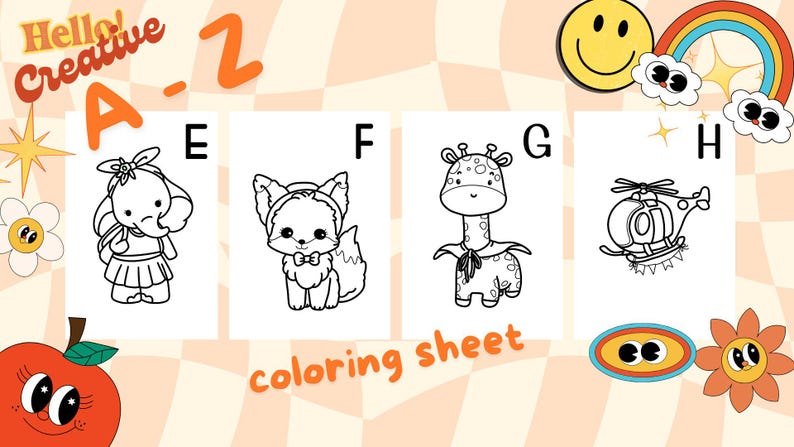 Animals and Objects A-Z Printable Coloring Sheets for Kids, Provide ...