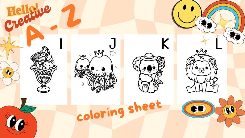 Animals and Objects A-Z Printable Coloring Sheets for Kids, Provide ...