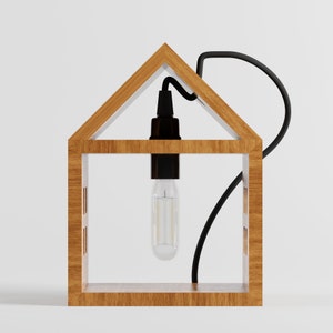 Wood Table Lamp in Form of House - Etsy