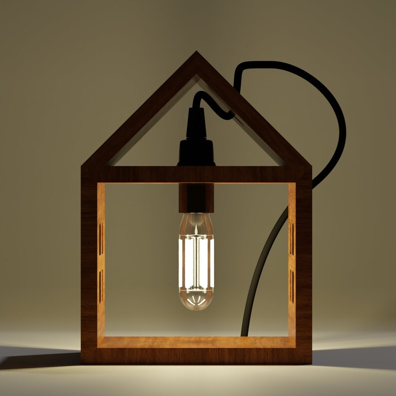 Wood Table Lamp in Form of House - Etsy