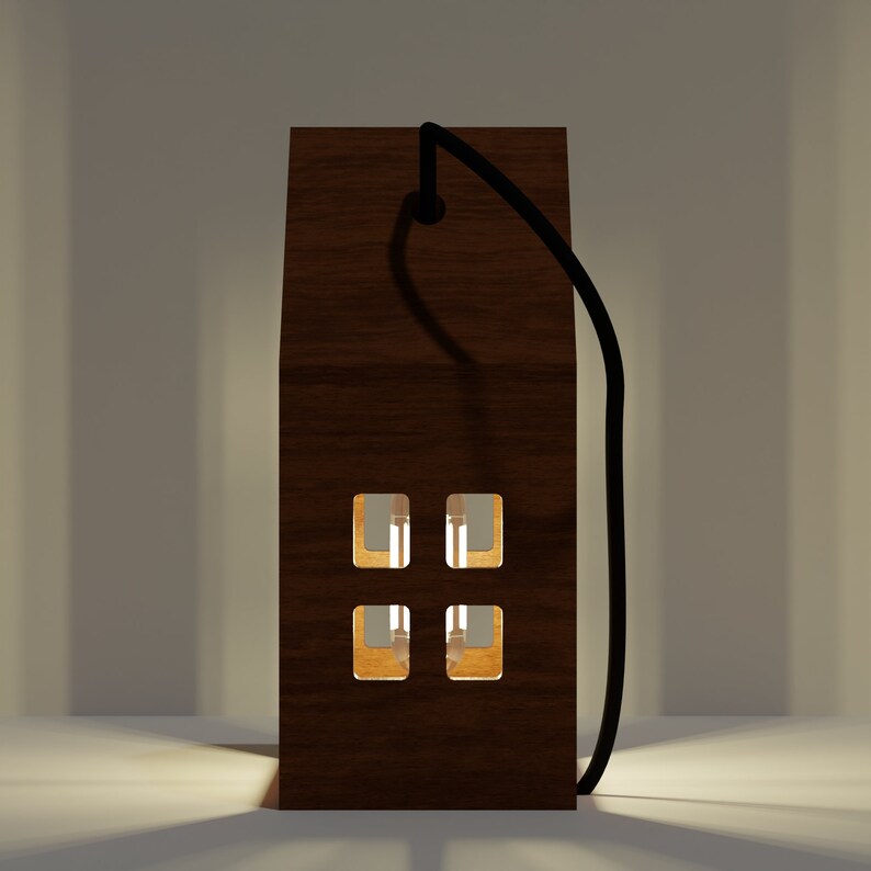 Wood Table Lamp in Form of House - Etsy