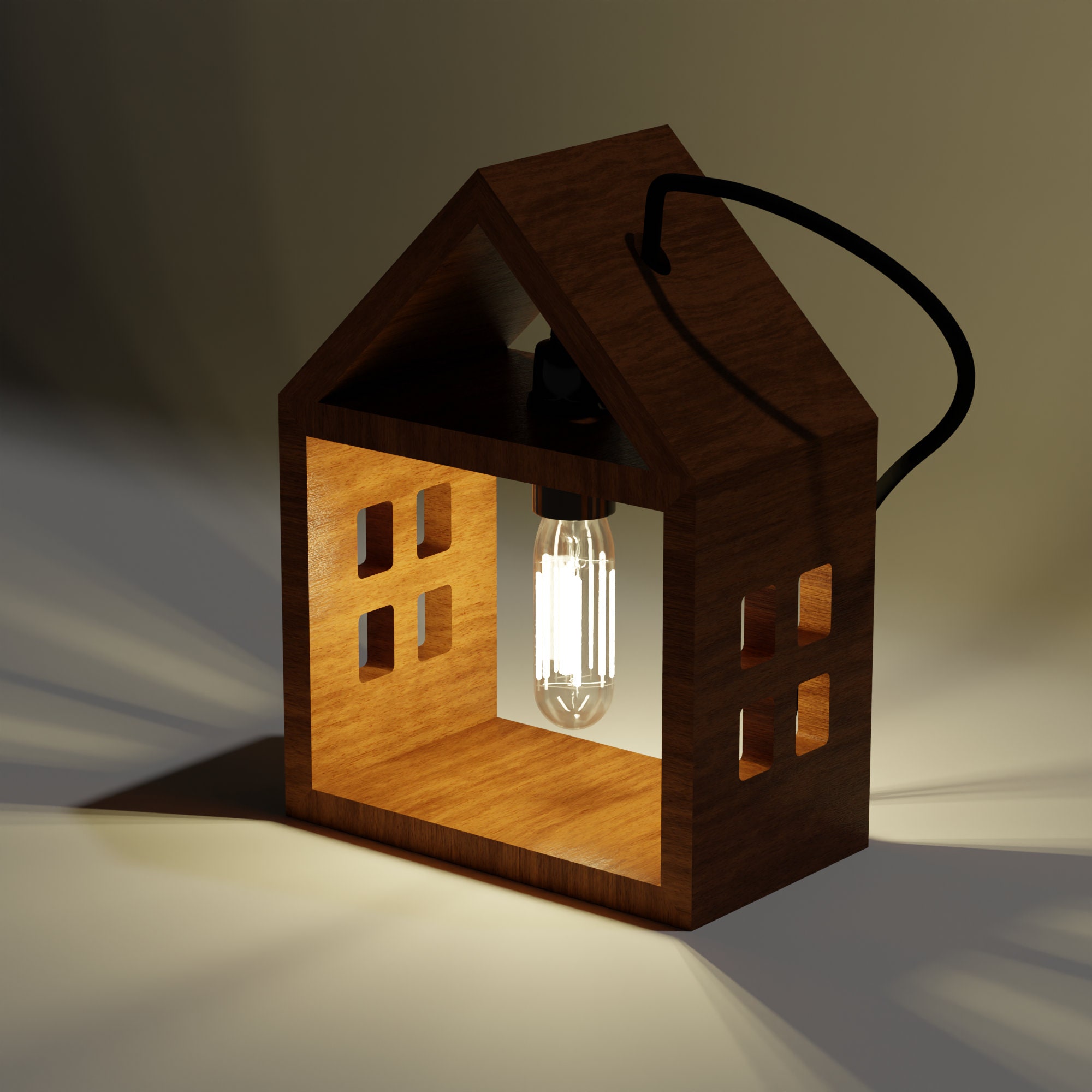 Wood Table Lamp in Form of House - Etsy