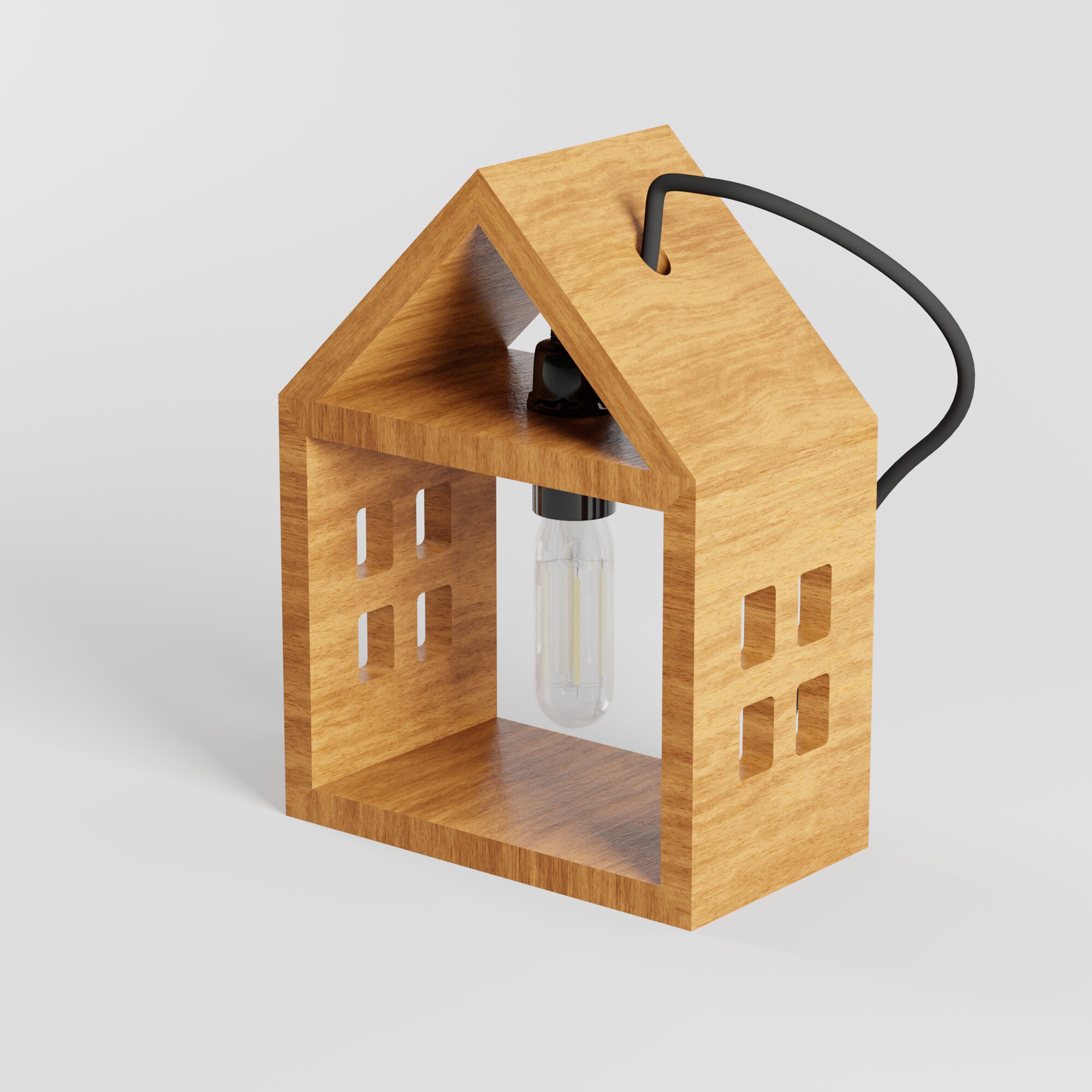 Wood Table Lamp in Form of House - Etsy