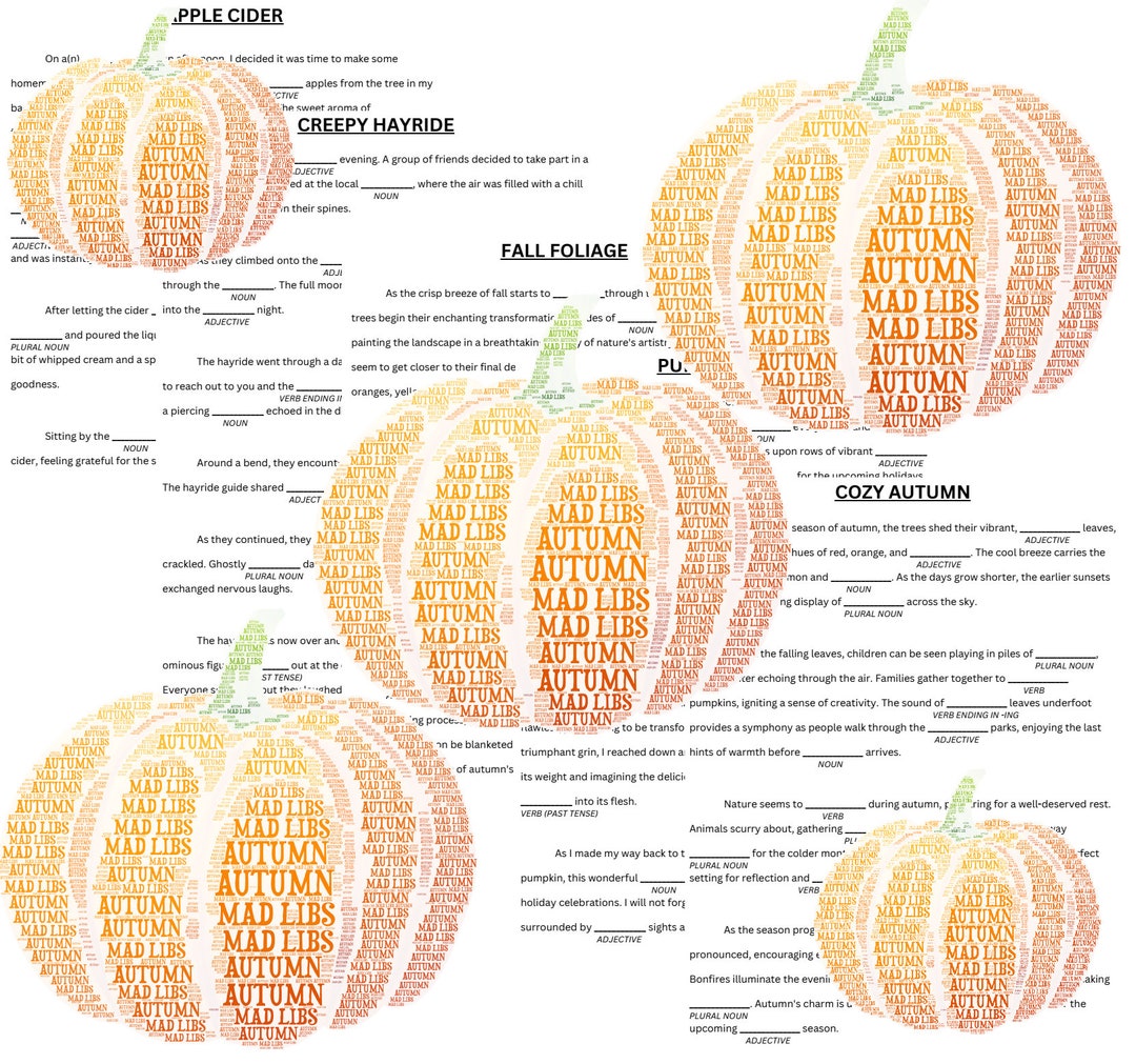 Autumn/fall Mad Libs Collection, Party Games, Digital Download - Etsy