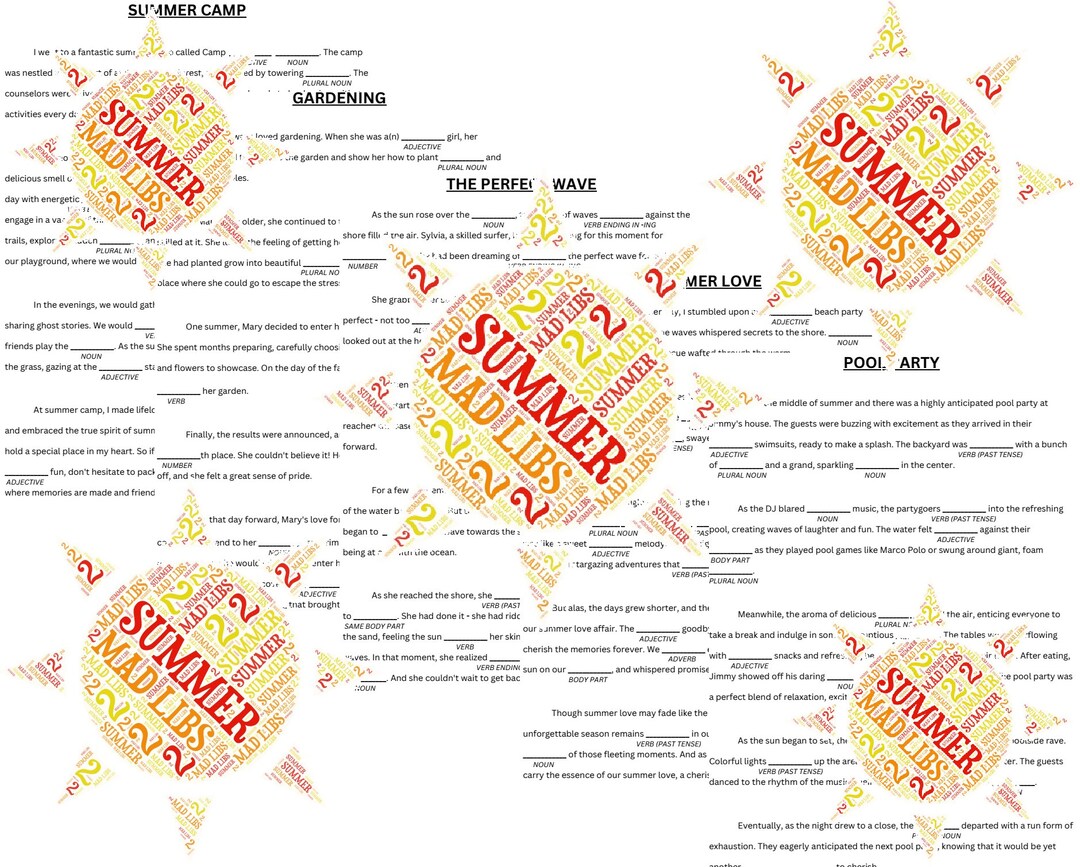 Summer Mad Libs Collection 2, Party Games, Digital Download - Etsy