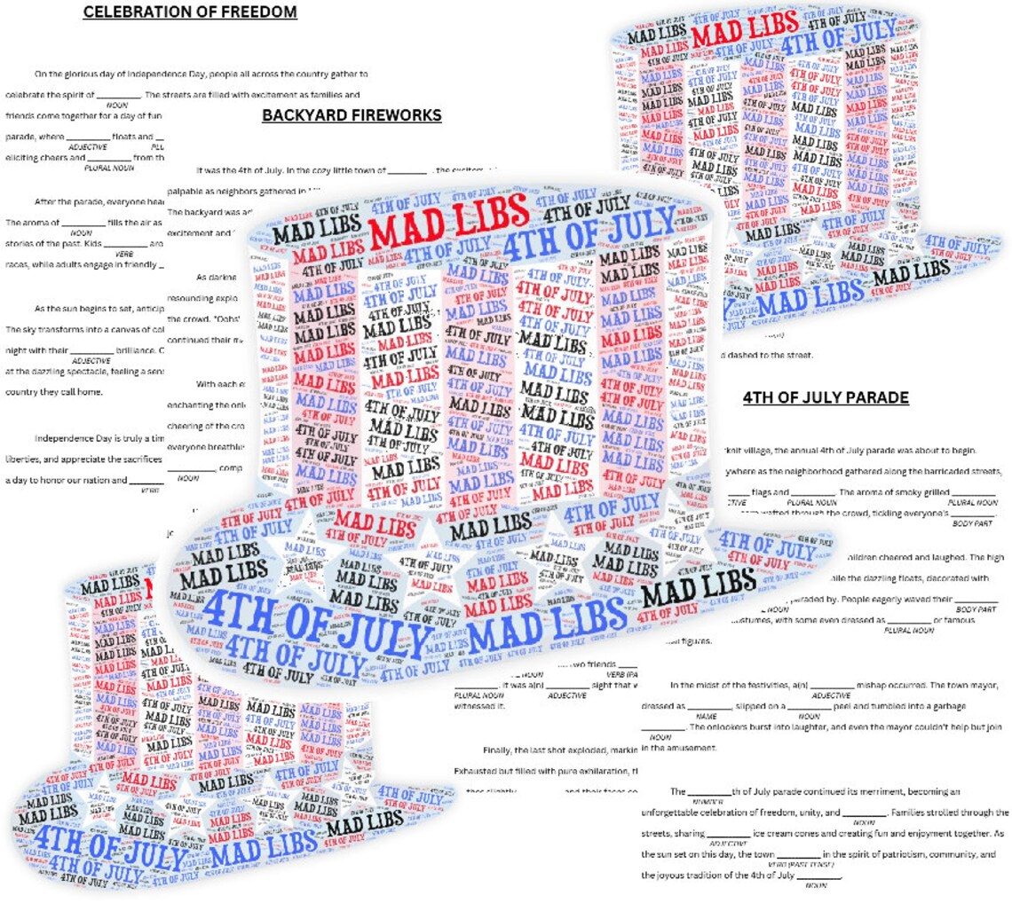 4th of July Mad Libs Collection, American Independence Day, Party Games, Digital Download - Etsy