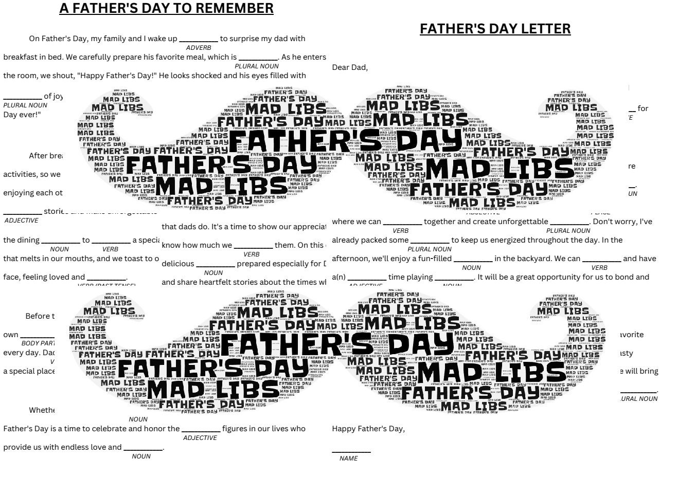 Father's Day Mad Libs Collection, Party Games, Digital Download - Etsy