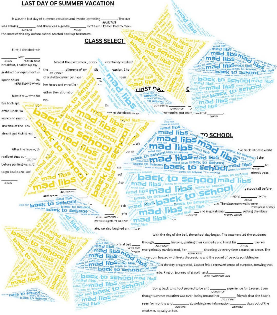 Back to School Mad Libs Collection, Party Games, Digital Download - Etsy