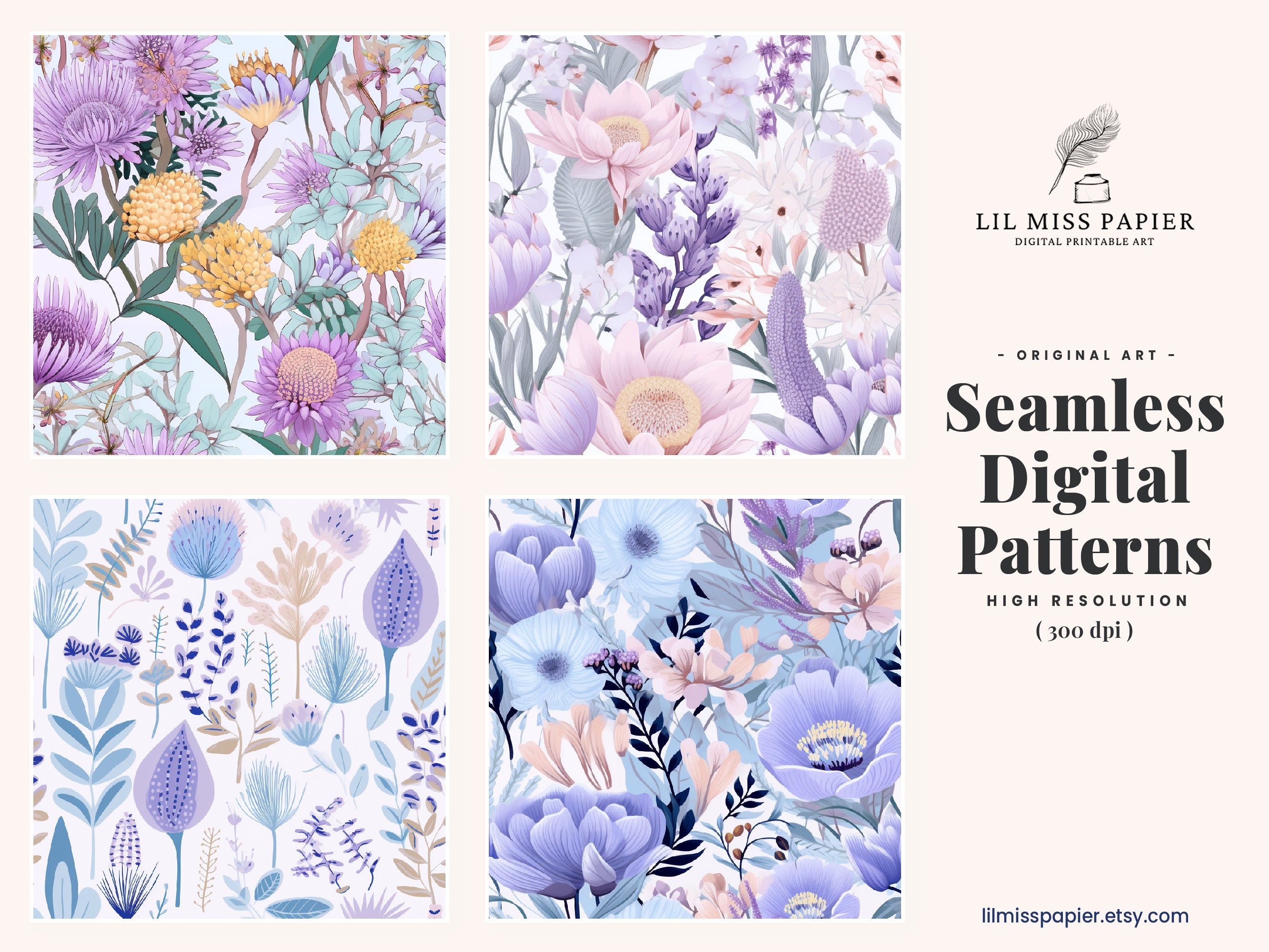 Purple Floral Blooms Seamless Print Purple Flower Seamless Pattern ...