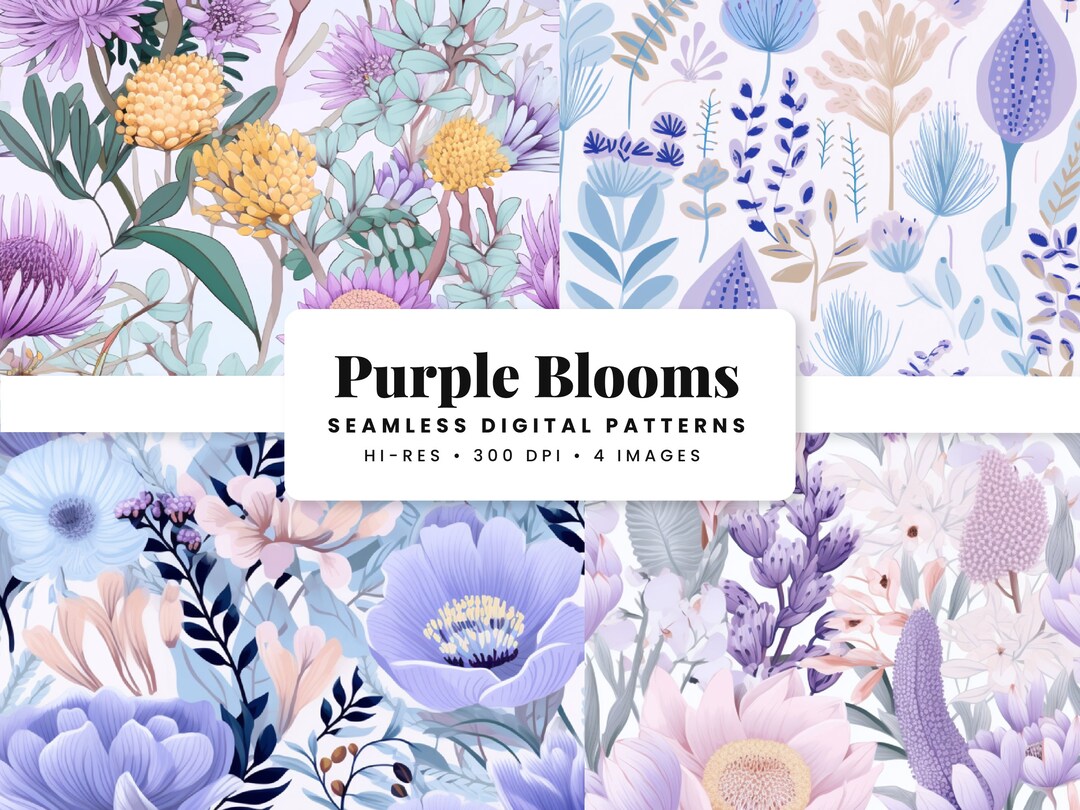 Purple Floral Blooms Seamless Print Purple Flower Seamless Pattern ...