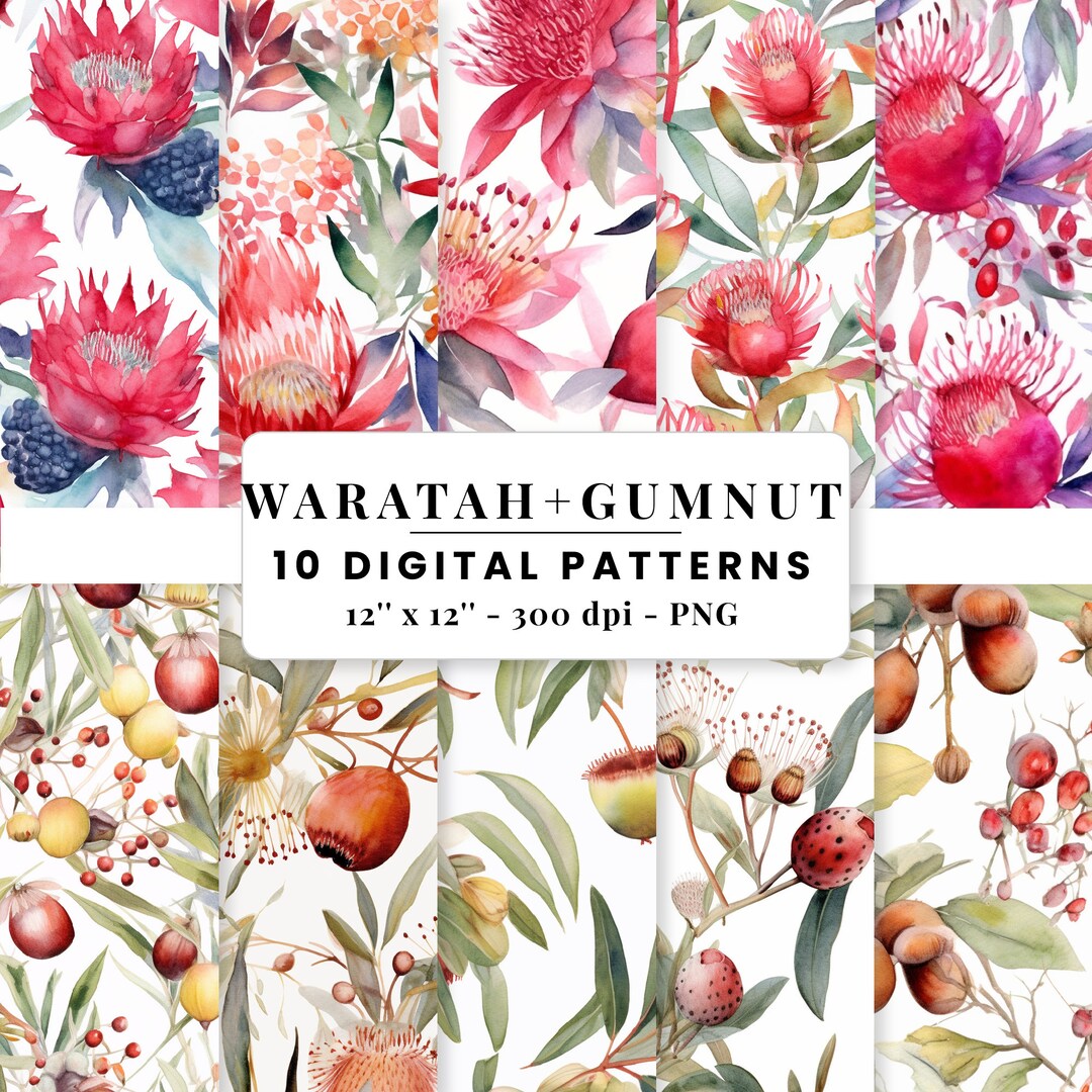 Waratah & Gumnut Digital Seamless Prints Digital Scrapbook Paper Waratah Wallpaper Instant ...