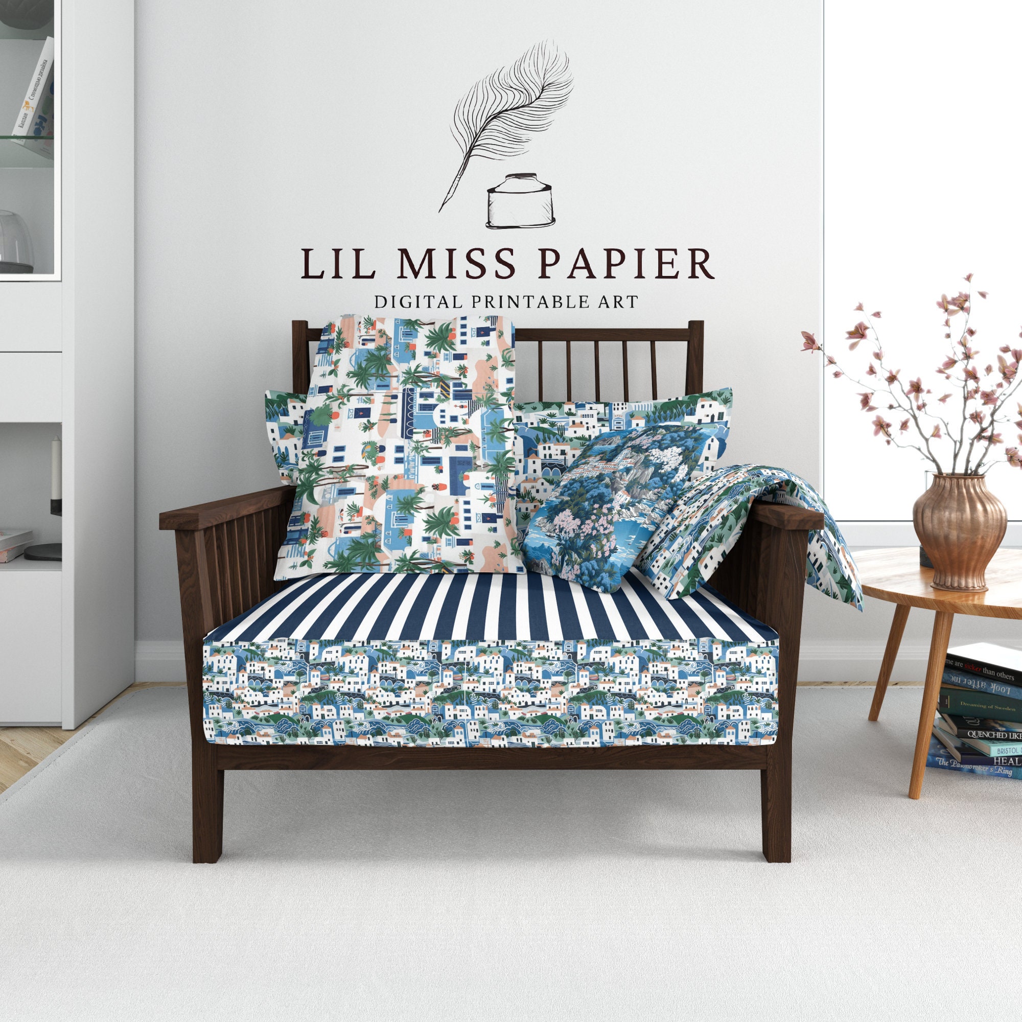 Italian Coast Seamless Digital Paper Repeating Printable Pattern Fabric ...