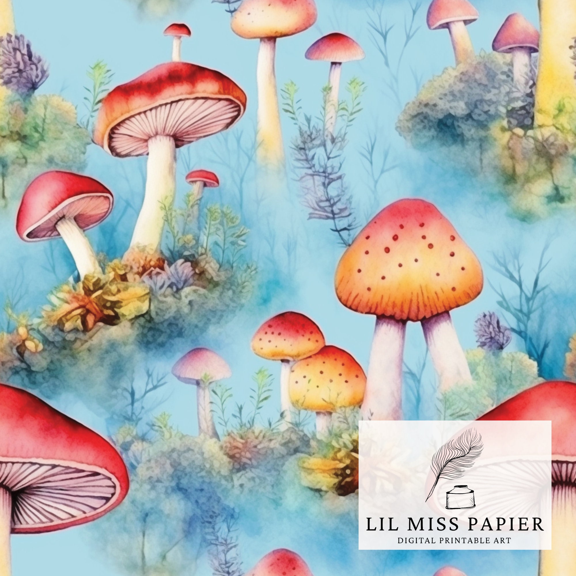 Mushroom Seamless Digital Paper Repeating Printable Pattern Fabric ...
