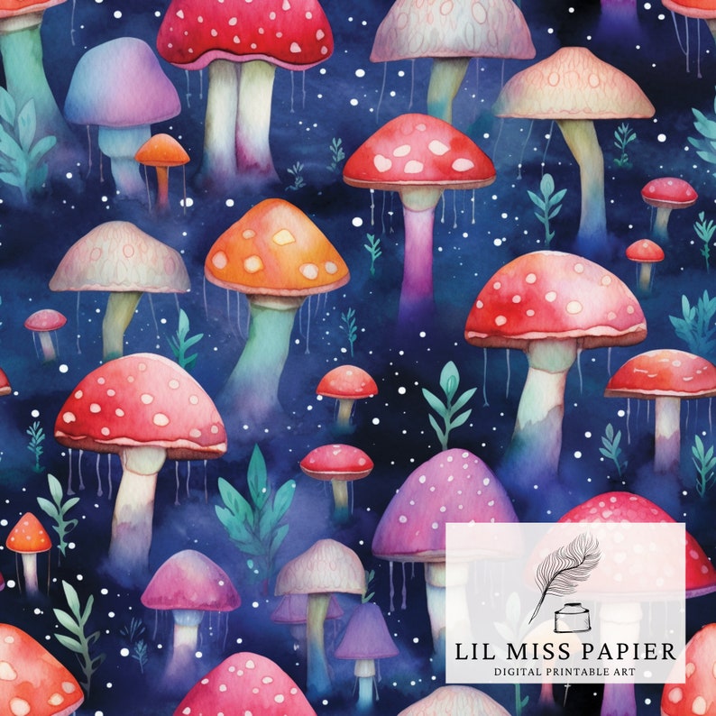 Mushroom Seamless Digital Paper Repeating Printable Pattern Fabric ...