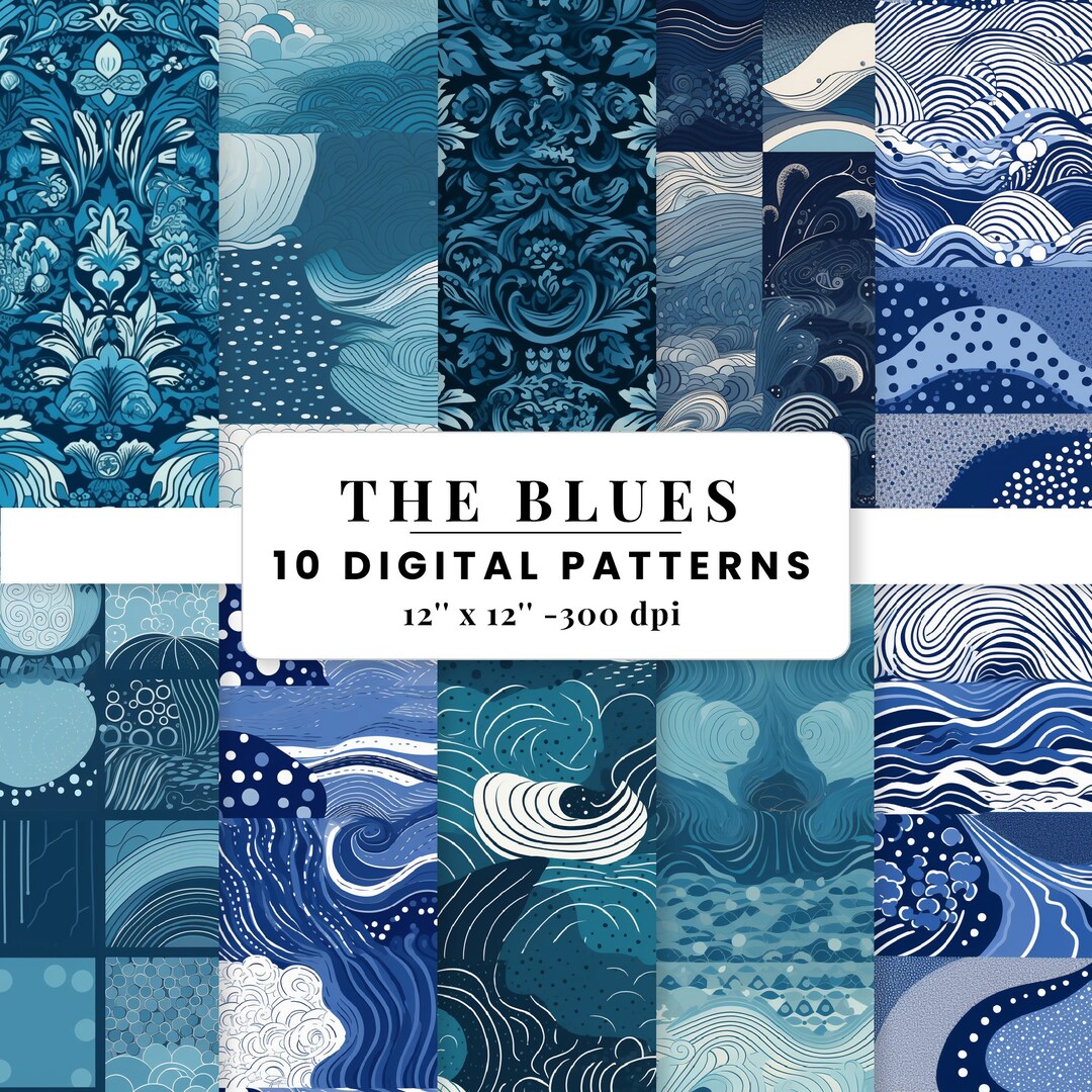 Blue Digital Seamless Prints Digital Scrapbook Paper Instant Download ...
