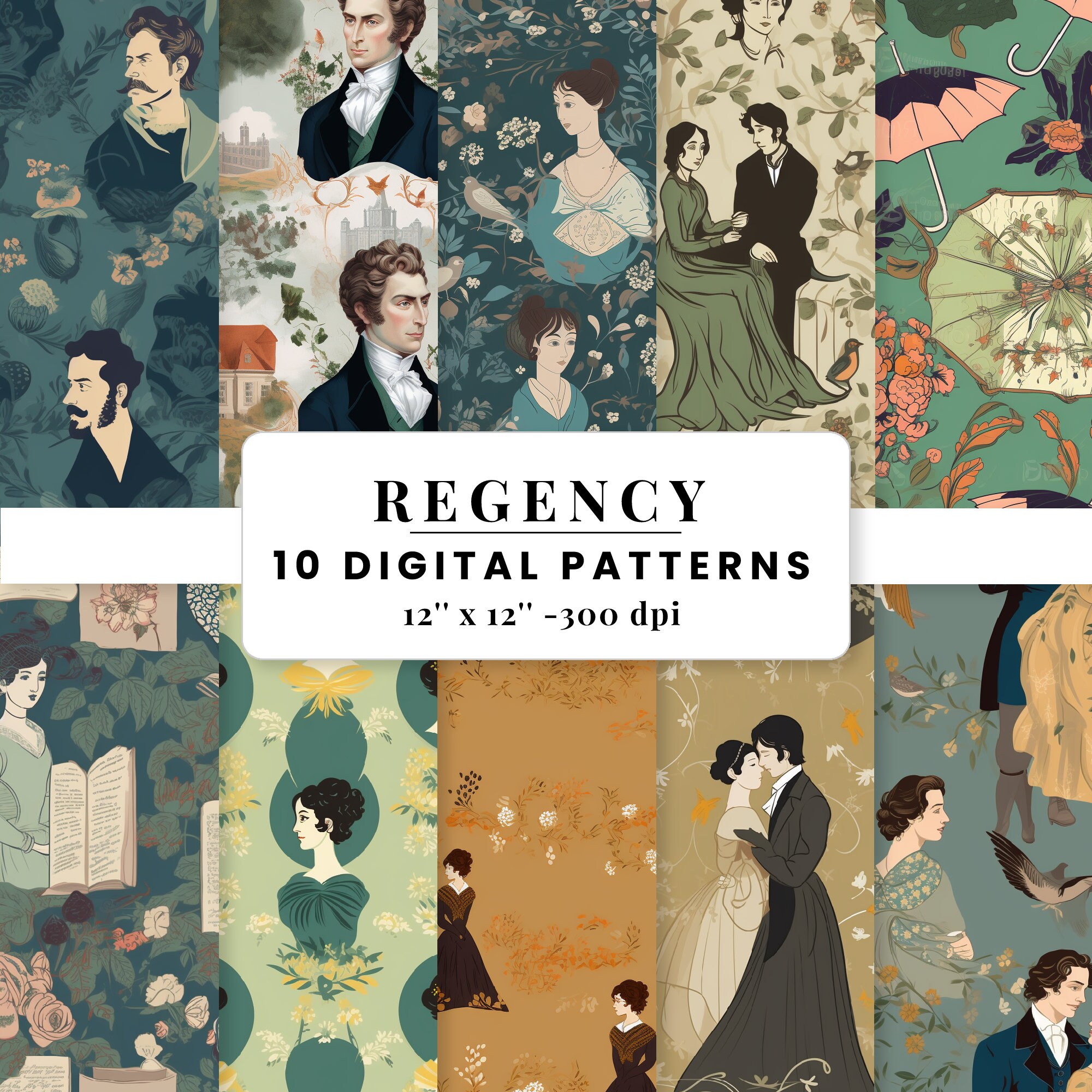 Bridgerton Digital Seamless Print Regency Fan Art Digital Paper Pattern ...